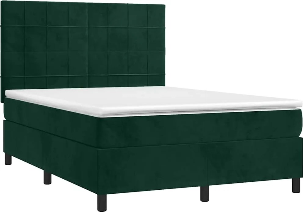 Box spring postel s matrací a LED tmavě zelená 140x200 cm samet 3136128