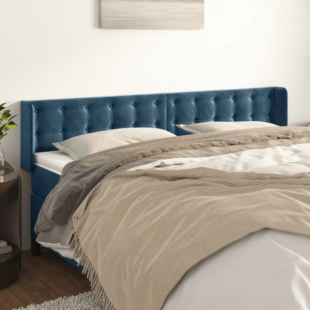 Čelo postele typu ušák tmavě modrá 163x16x78/88 cm samet 3119260