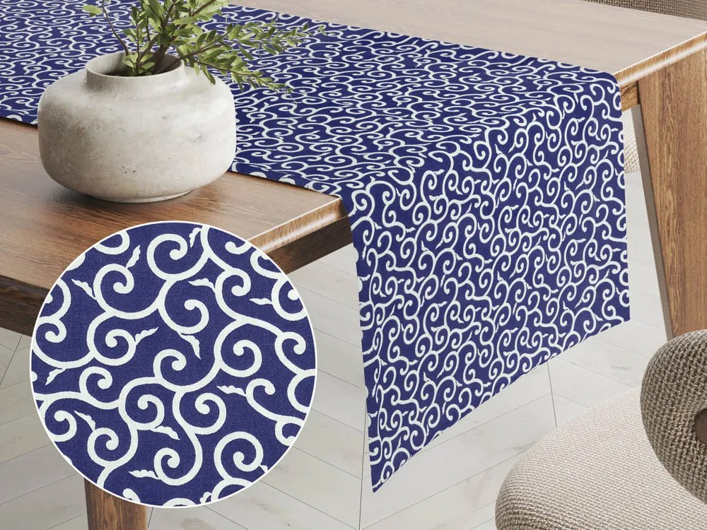 Biante Bavlněný běhoun na stůl Sandra SA-257 Ornamenty na tmavě modrém 35x140 cm