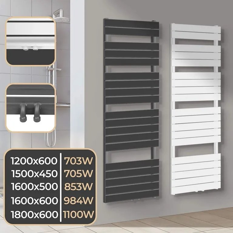 Koupelnový radiátor 180 × 60 cm, 1100 W, antracit