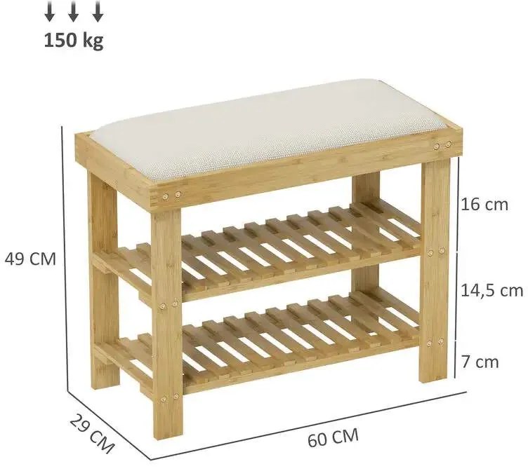 Botník, lavice na boty, přírodní bambus, látka, přírodní, krémová, NoBi KALBA