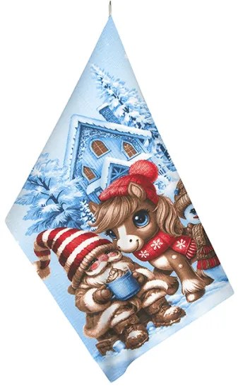 Bellatex Kuchyňská utěrka 1 ks 50x60 cm Sněhulák Modrá,Červená,Hnědá