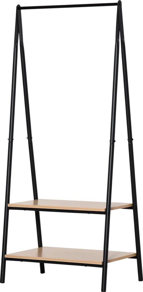 HOMCOM Stojan na oblečení s policí na boty, kovový + dřevěný, černý + přírodní, 64 x 42,5 x 149 cm
