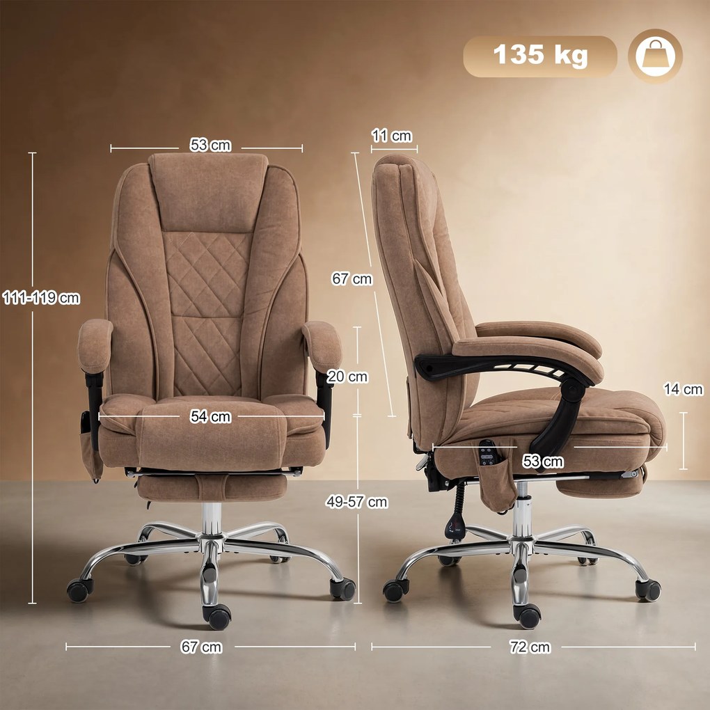 Kancelářská židle Vinsetto s vibrační masáží — ergonomická polohovatelná židle k psacímu stolu s vyhřívanou bederní opěrkou, výškově nastavitelná, ot…