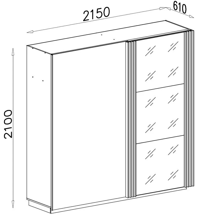 Šatní skříň s posuvnými dveřmi Almo, 215 cm, dub estana/antracit