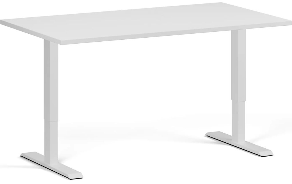 Výškově nastavitelný stůl, 140x80 cm, 1 motor, bílá podnož, bílá