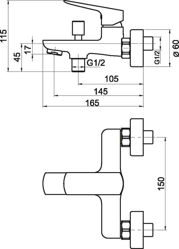 Novaservis, Vanová baterie Nobles EGO bez příslušenství 150 mm, černá, 43020/1-5