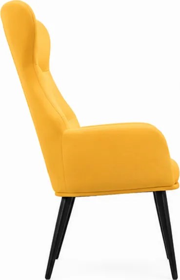 relaxační křeslo, odpočinkové, dřevo/kov/textil, 96x68x79 cm, nohy černé/hořčicově žlutá, Dekorino KR20260061