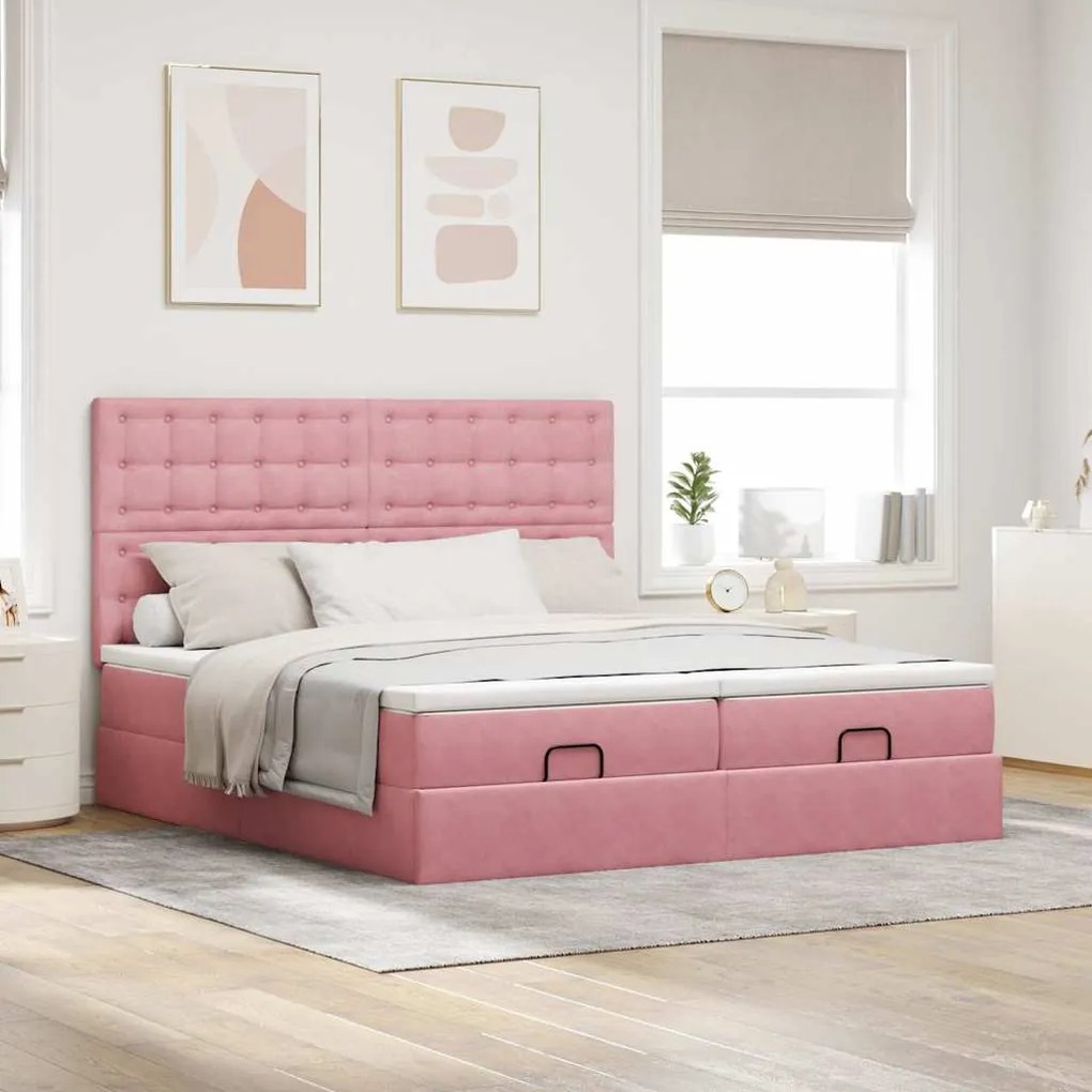 Osmanský rám postele s matrací růžová 200x200cm samet 3313819
