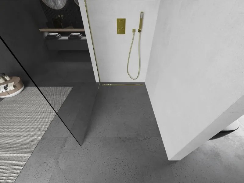 Mexen Kioto L, sprchová zástěna Walk-In 65 x 200 cm, 8mm čiré sklo, zlatý lesklý profil, 800-065-103-50-00