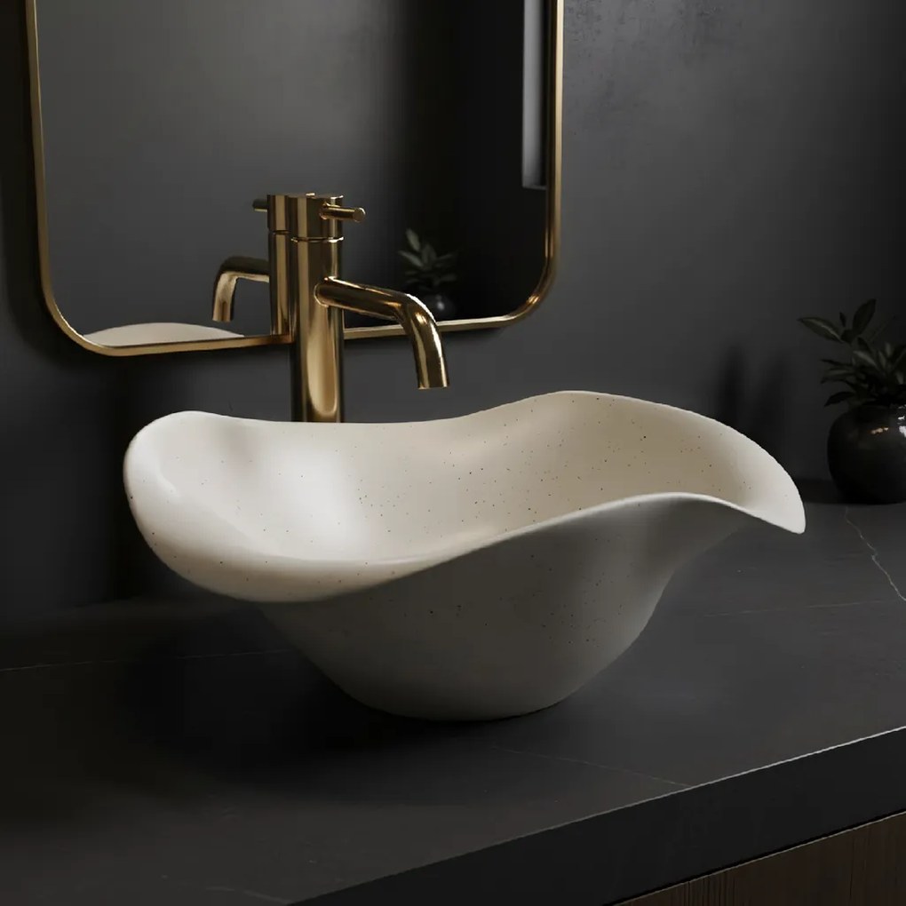 Rea ART, keramické umyvadlo na desku 390x390x160 mm, ruční výroba, model HM-35B, imitace kemene-béžová, REA-U1959