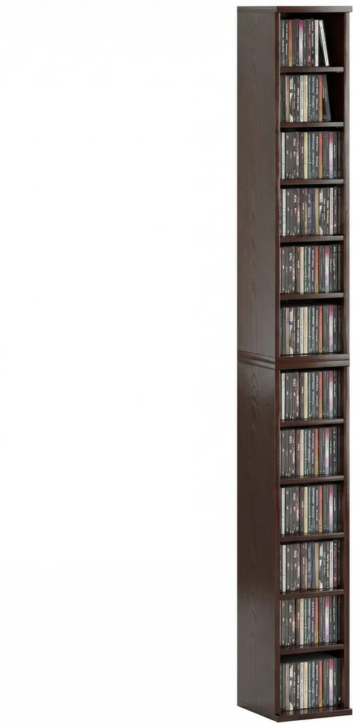 HOMCOM 2dílná sada sloupových regálů, úložný prostor na CD a DVD, 12 přihrádek, 21 x 22,5 x 88,5 cm, kapacita 204 CD, hnědá