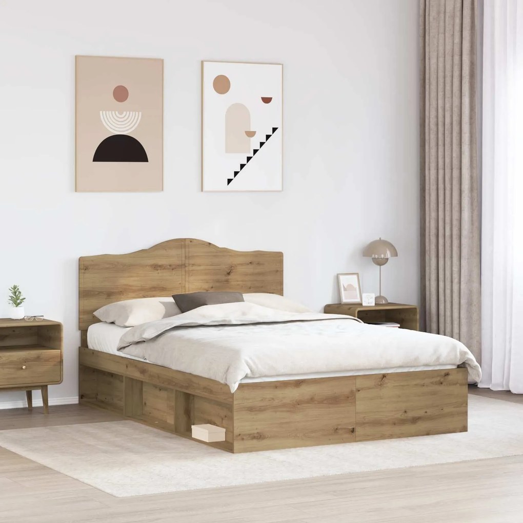 Rám postele Umělecký dub 150 x 200 cm Masivní borové dřevo 3413298
