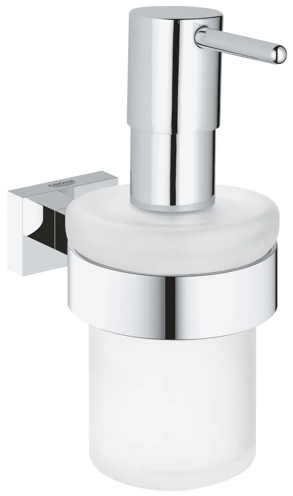 Dávkovač tekutého mýdla s držákem Grohe Essentials Cube / 160 ml / kov/sklo / chrom