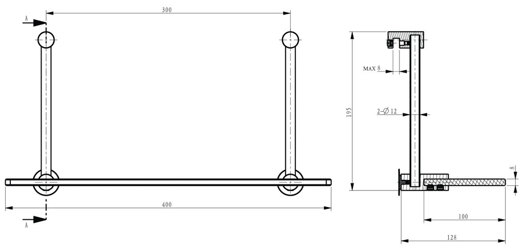 Sapho, Závěsná skleněná polička na sprchovou zástěnu 400x180x125mm, černá mat, 1301-15B