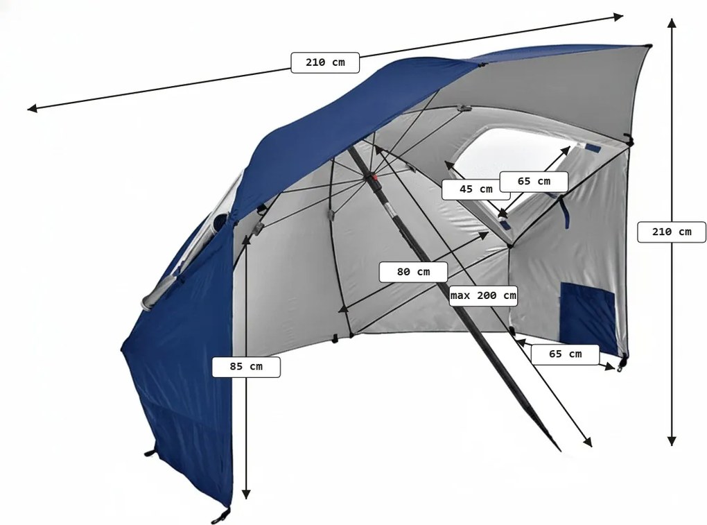Slunečník na pláž SOLARO s UV filtrem 210x200 cm, modrý