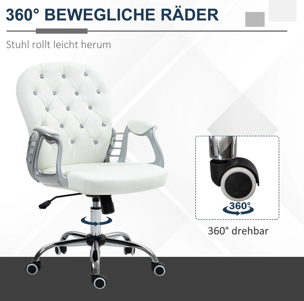 Vinsetto Kancelářská židle, ergonomická židle ke stolu s područky, polstrované opěradlo bílé