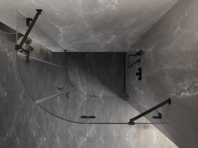 Mexen Lunar, pravý půlkruhový sprchový kout 90 x 80 cm, 8mm čiré sklo, černý profil, 833-090P-080L-70-00