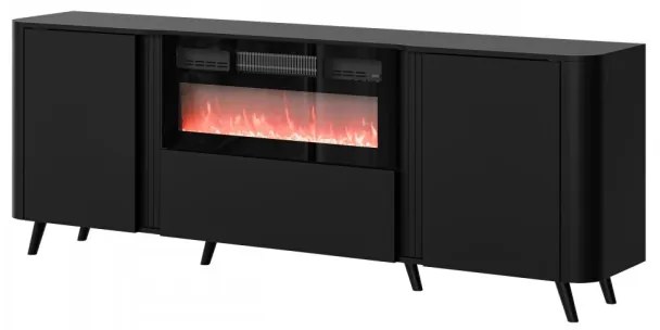 Skříňka s krbem Newort 200 EF, Barva: černý mat + černá san sebastian