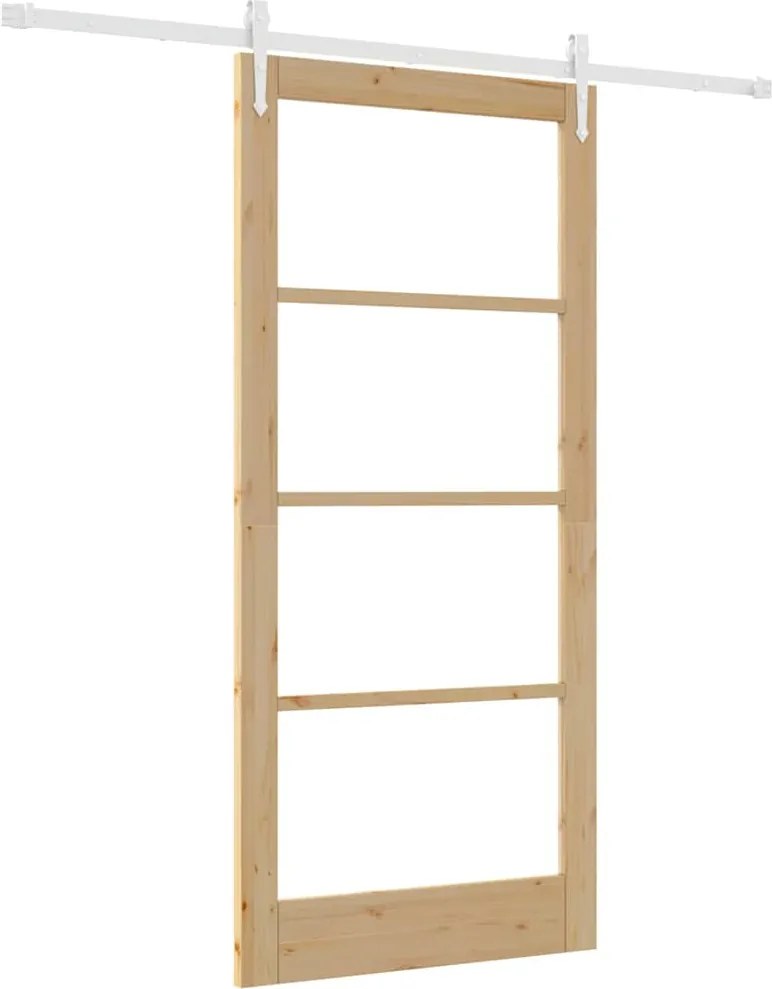 Posuvné dveře 93 x 202 cm Masivní borové dřevo a sklo Přírodní 3332427