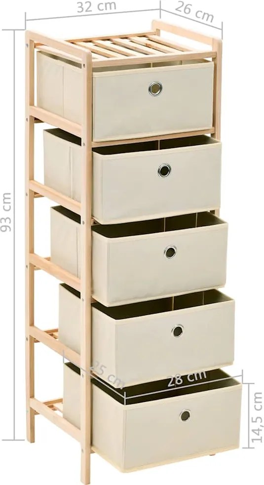 Úložné regály s 5 látkovými košíky 2 ks béžové cedrové dřevo 276232