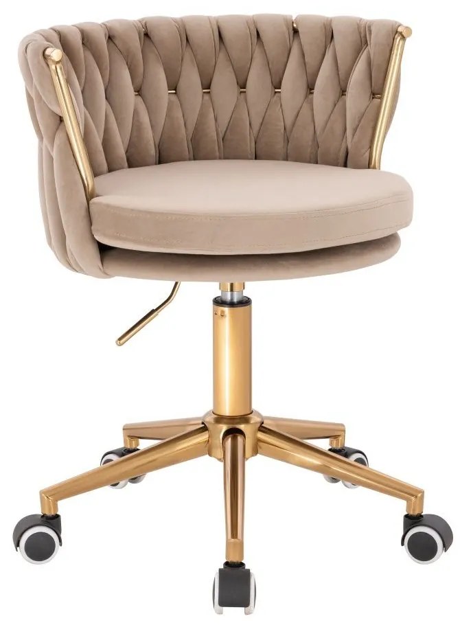 LuxuryForm DESIGN Otočná židle LYON VELUR na zlaté podstavě s kolečky - latte