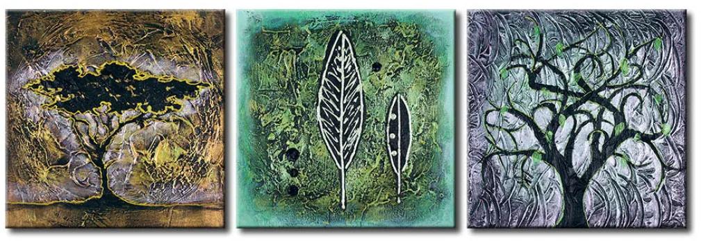 Obraz Příroda (3 díly) - abstrakce s stromy a listy s vzory