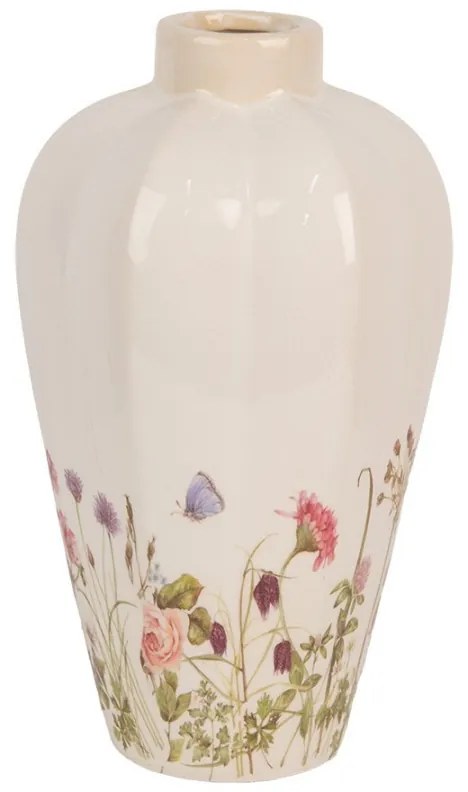 Béžová keramická váza s lučními květy Flowers of Love S - Ø 17*30 cm