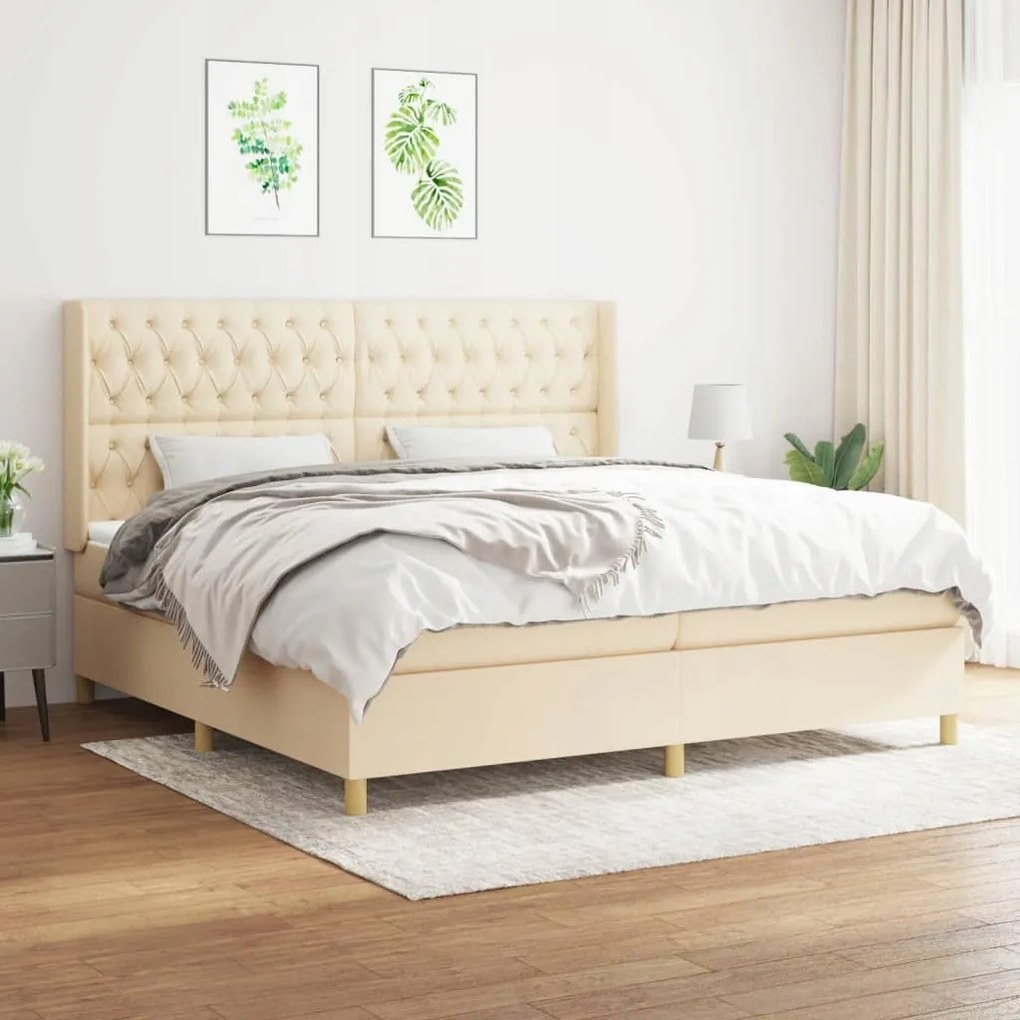 Box Spring Postel S Matrací Textil Krémová Prošívaný design 200 x 200 cm