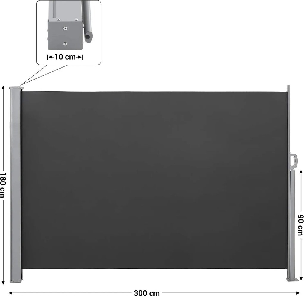 Boční sluneční clona, vysouvací venkovní sluneční clona, 180x300 cm (v x š), kouřově šedá