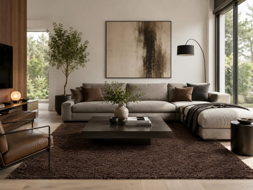 Ayyildiz, Kusový koberec Life Shaggy 1500 brown, 200x290, hnědá, ložnice
