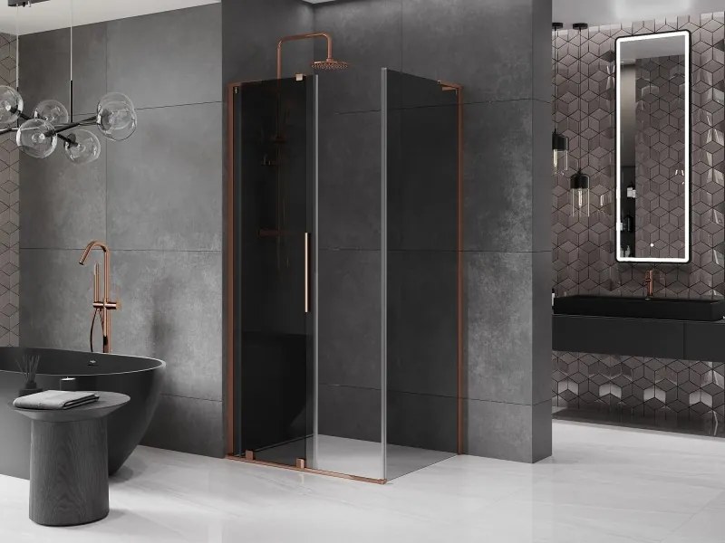 Mexen Velar L, sprchový kout s posuvnými dveřmi 90 x 120 cm, 8mm šedé sklo, růžové zlato, 871-090-120-43-60