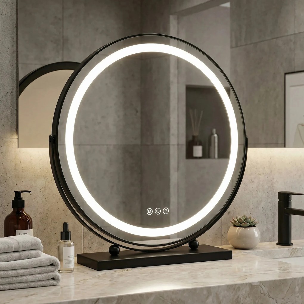 Rea Kosmetické zrcadlo ⌀50 cm s regulovatelným LED osvětlením HOM-12022 černé