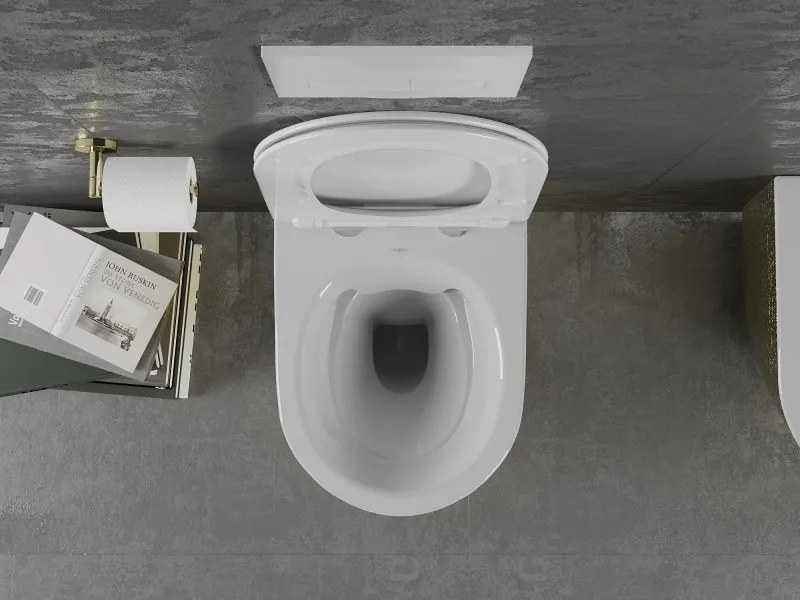 Mexen Lena wc mísa Rimless se zpomalujícím slim sedadlem, duroplast, bílá/zlatý vzor šupiny - 30224008