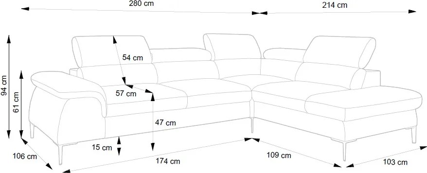Rohová rozkládací sedací souprava do L BINIALI, 280 cm, s úložným prostorem Roh pohovky: Levý roh, Barva látky: Mechová (Vogue 11)