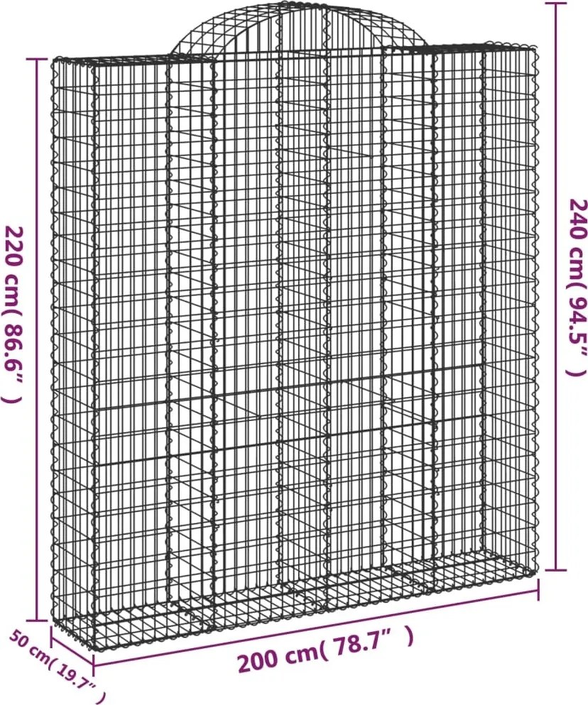 vidaXL Klenuté gabionové koše 4 ks 200x50x220/240cm pozinkované železo [3146448]