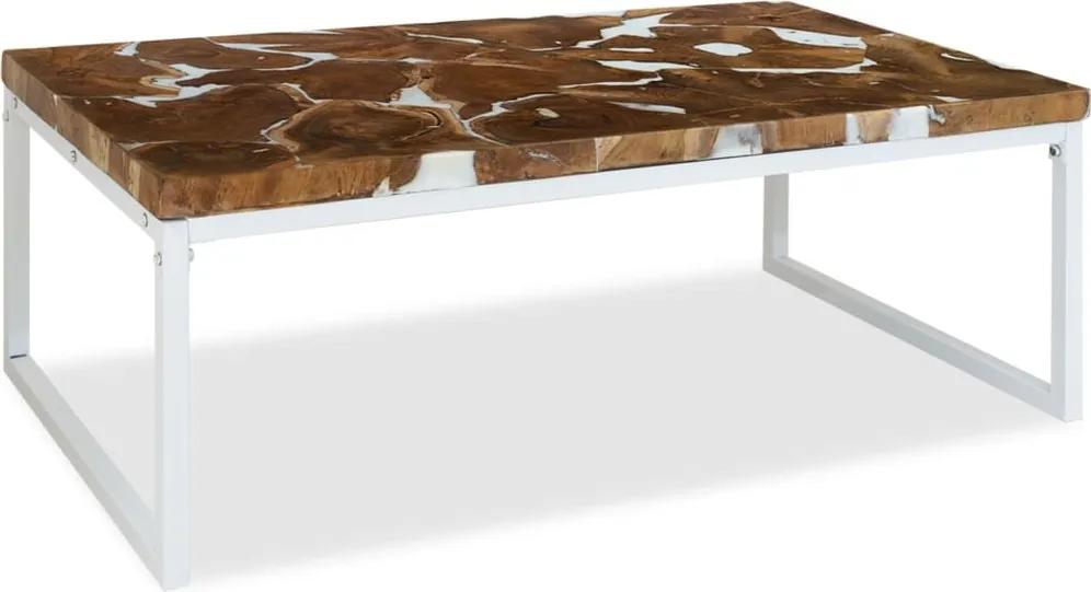 vidaXL Konferenční stolek teak a pryskyřice 110 x 60 x 40 cm [244553] Barva: Bílá