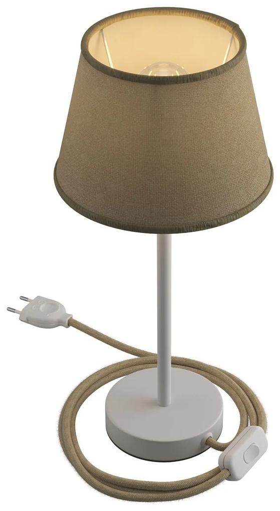 creative cables Alzaluce se stínidlem Impero, kovová stolní lampa se zástrčkou, kabelem a vypínačem Velikost: 15 cm, Barva: Matná bílá-juta