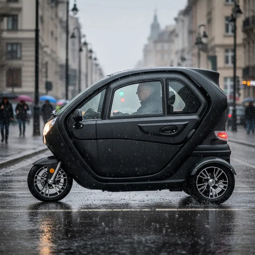 Elektrická tříkolka se střechou W-TEC Tukago - 45 km/h černá