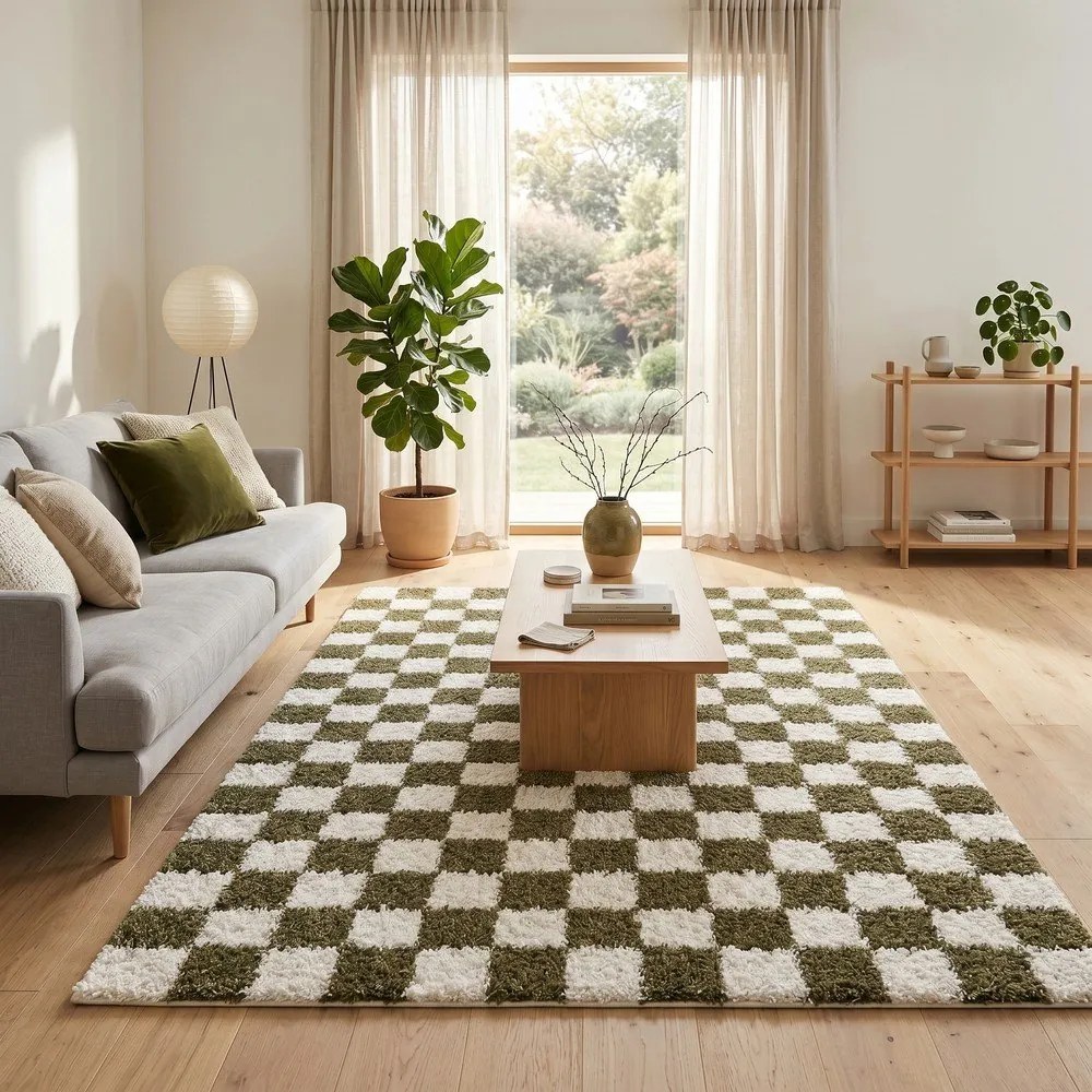 Tmavě zelený/krémový koberec 80x150 cm Grida – ESTE
