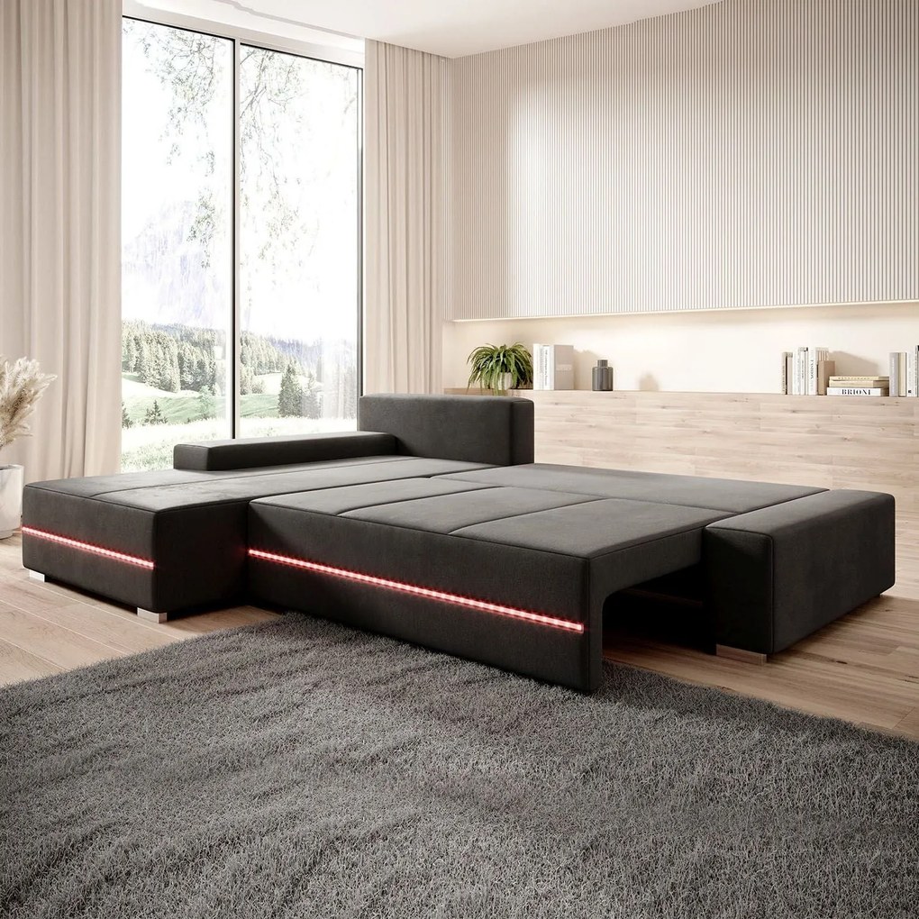 Juskys Rozkládací sedací souprava Davos s LED osvětlením Barva: světle šedá, Provedení: levé