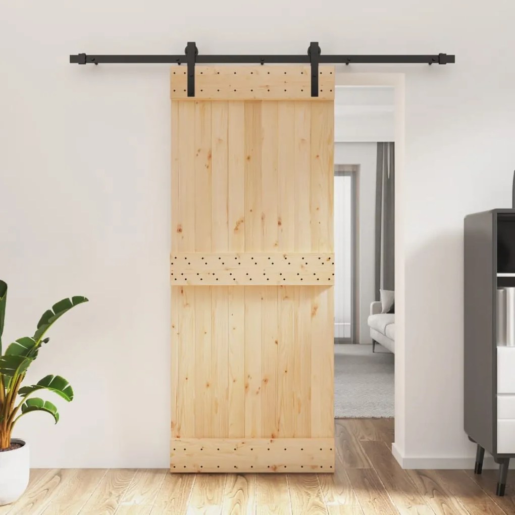 Posuvné Dveře S Kováním 85 X 210 Cm Masivní Borové Dřevo