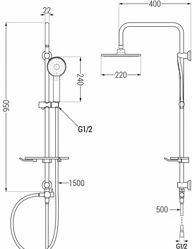 Mexen T40 sprchový sloup, Grafitově černá - 798404093-66