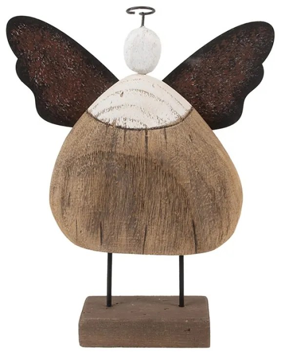 Dřevěná dekorace široký anděl s drátěnou svatozáří a patinou M Celpas – 13x5x19 cm