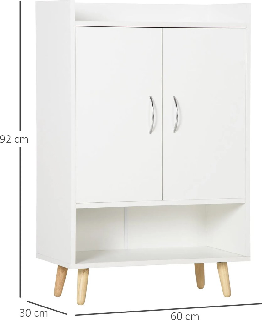 HOMCOM Moderní botník se 2 dveřmi a 4 policemi pro 12 párů bot, ideální do předsíně, obývacího pokoje, ložnice 60x30x92 cm Bílý