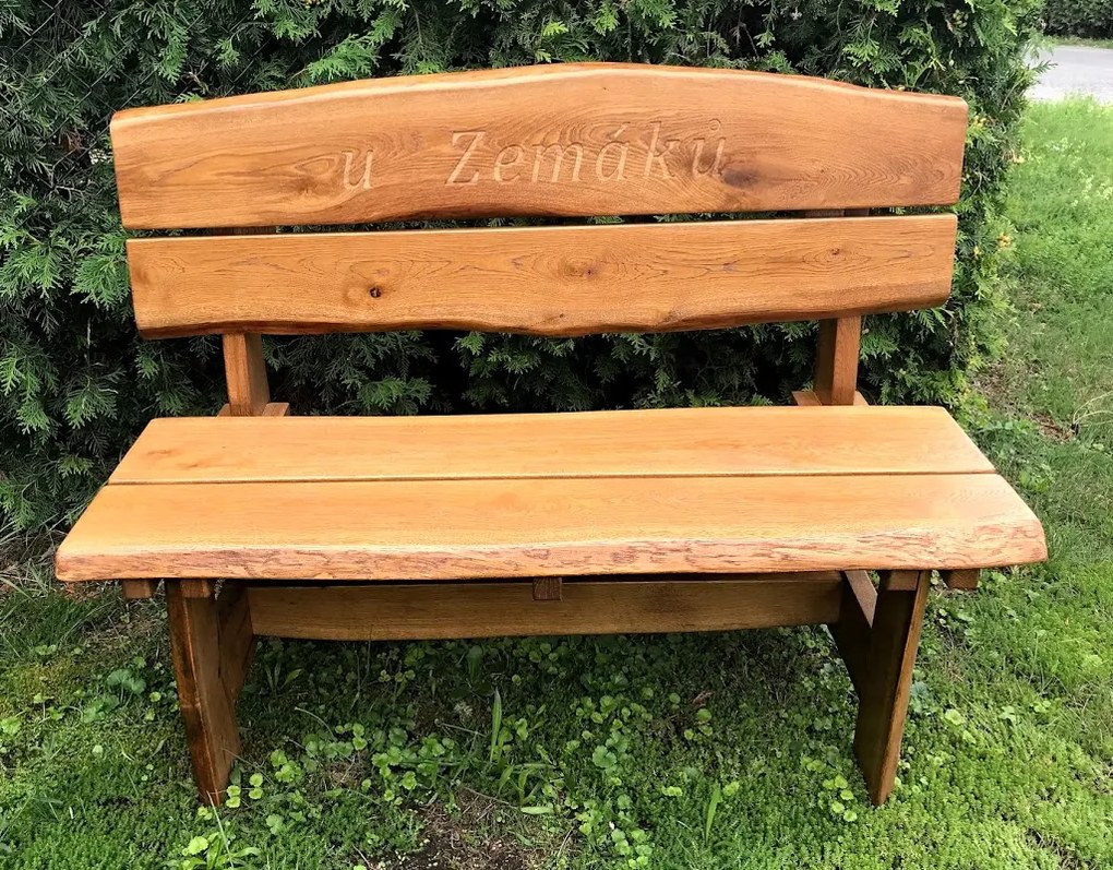 KULHÁNEK Zahradní lavice s vyfrézovaným jménem Délka: 180 cm, Odstín nátěru: lazura - palisandr