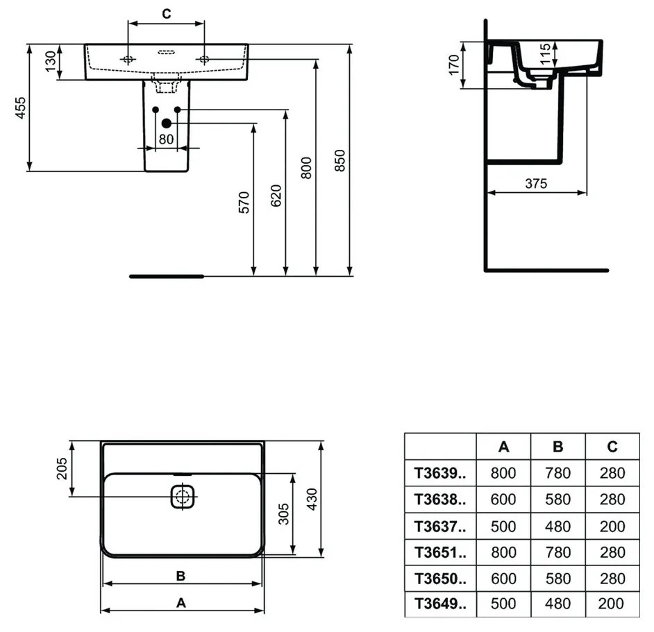 Ideal Standard Strada II - Umyvadlo 600 mm (broušená strana), bez otvoru, Bílá, T365001