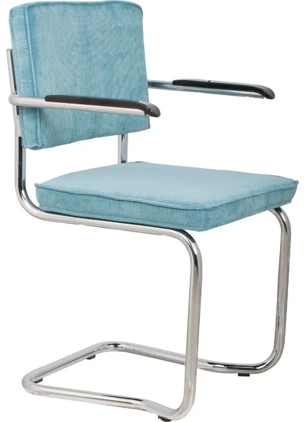 Modrá manšestrová jídelní židle ZUIVER RIDGE KINK RIB s područkami