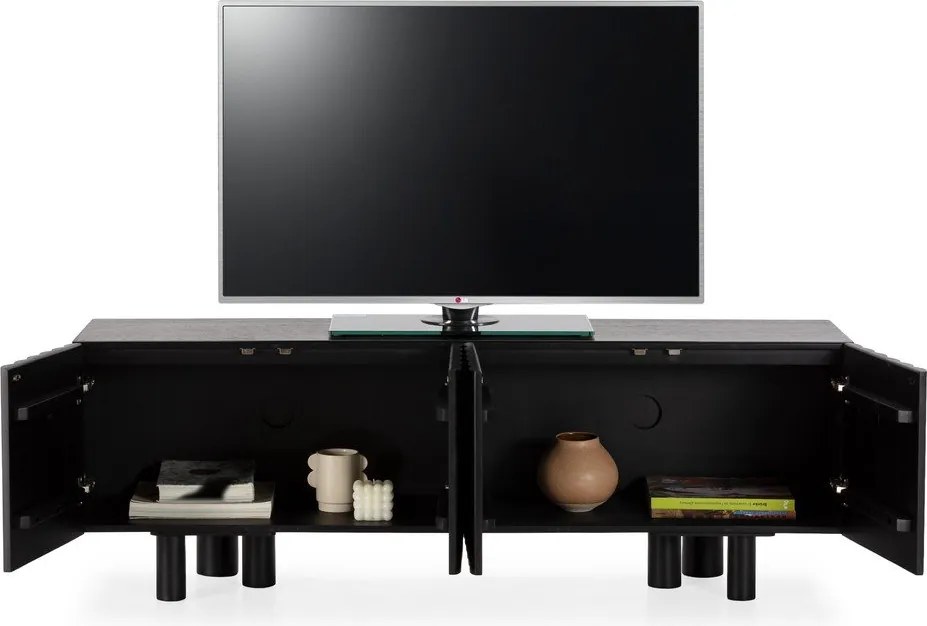 Černý TV stolek z mangového dřeva 160x55x40 cm Tamira – MOME