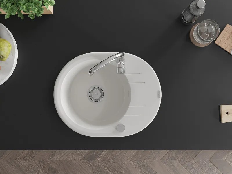Mexen Kevin, granitový dřez 586x458x190 mm, 1-komorový, bílá, 6517581005-20